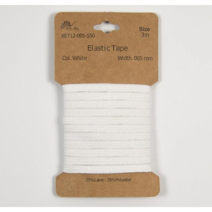 Classic Flat Elastic, 5mm White - 3m