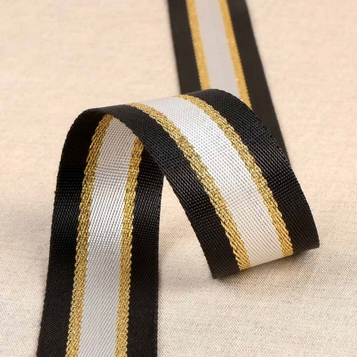 Webbing Metallic Polyester Gloss - 40mm | Black & Gold