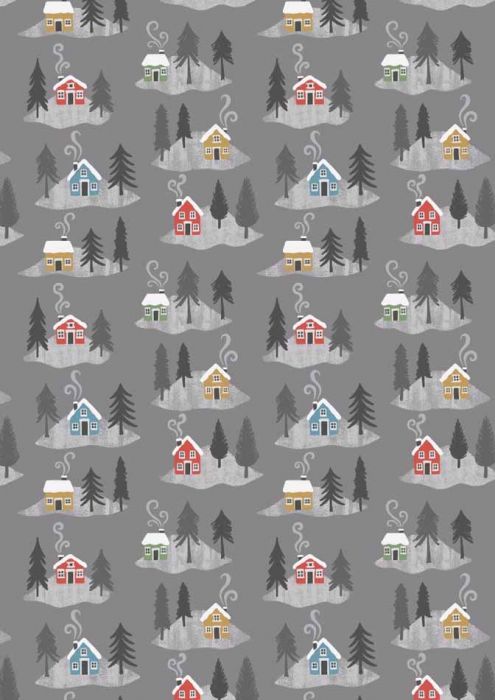 Snow Day Fabric | Christmas Houses Grey